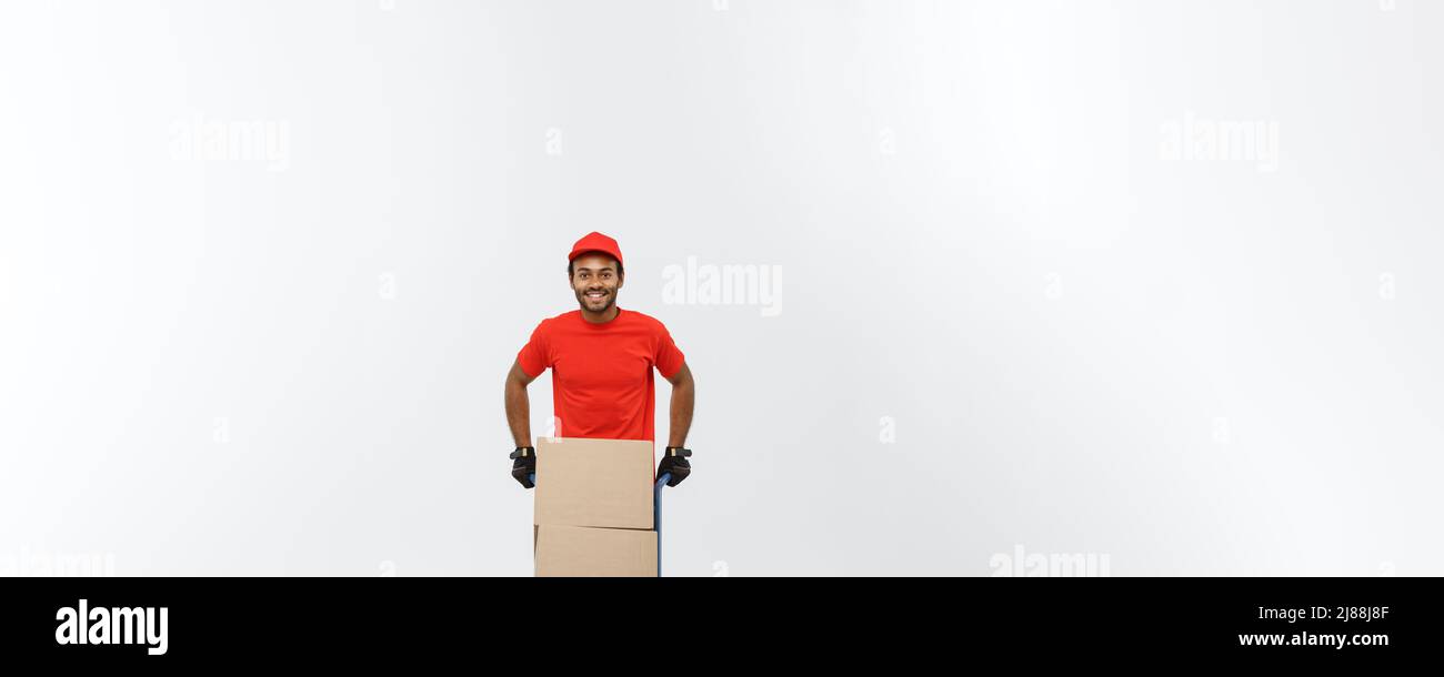 Delivery Concept - Portrait of Handsome African American delivery man ...