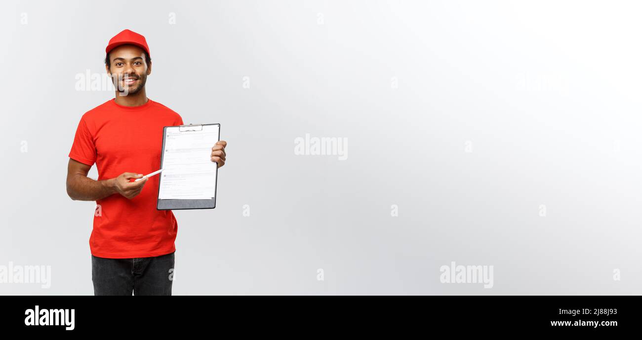 Delivery Concept - Portrait of Handsome African American delivery man ...