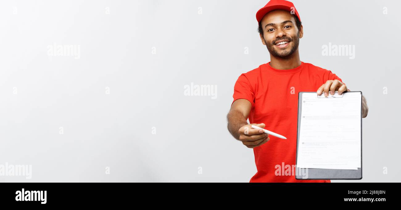 Delivery Concept - Portrait of Handsome African American delivery man ...