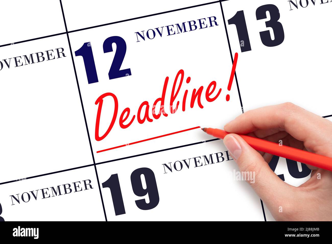 12th day of November. Hand drawing red line and writing the text ...
