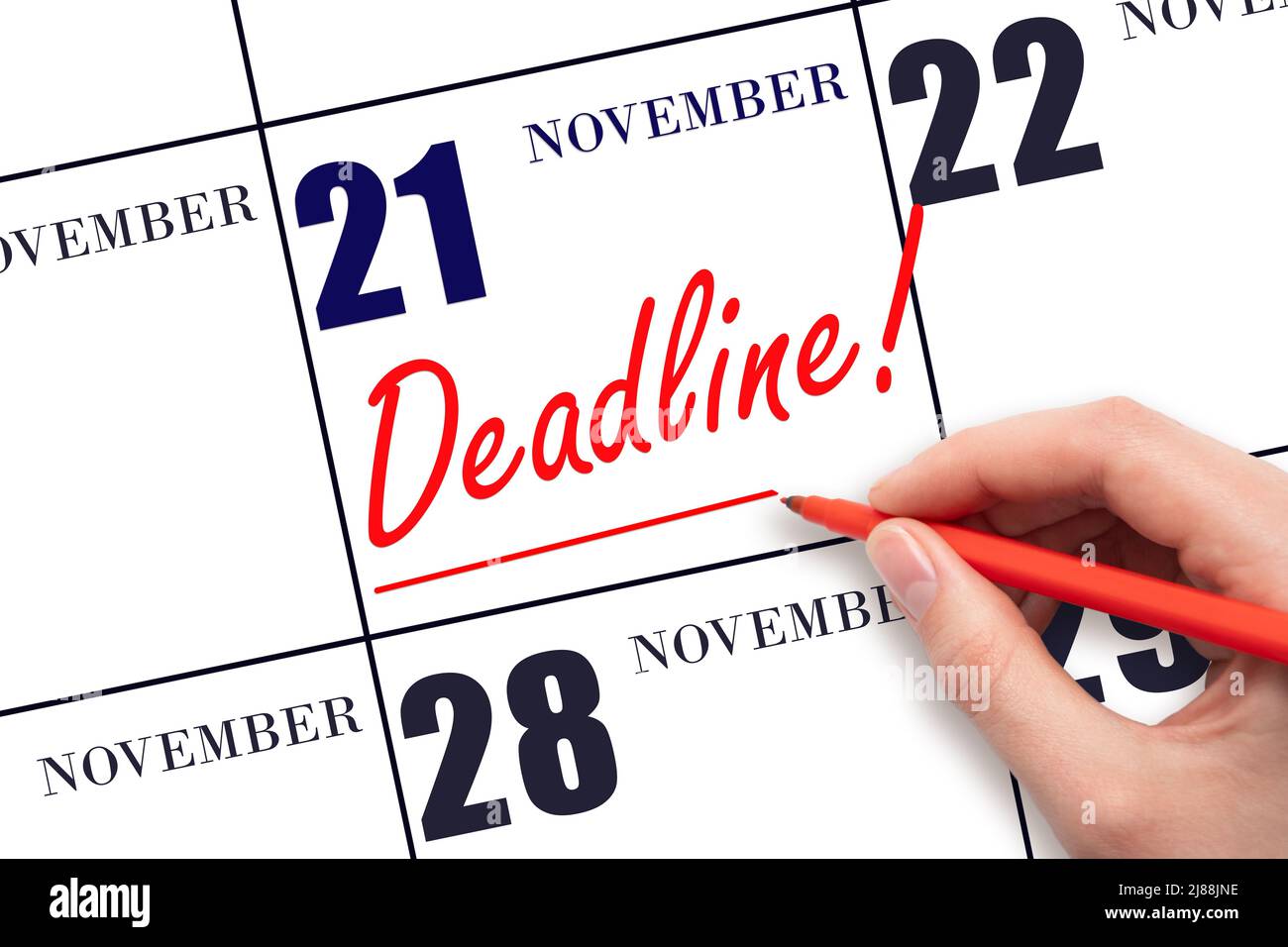 21st day of November. Hand drawing red line and writing the text ...
