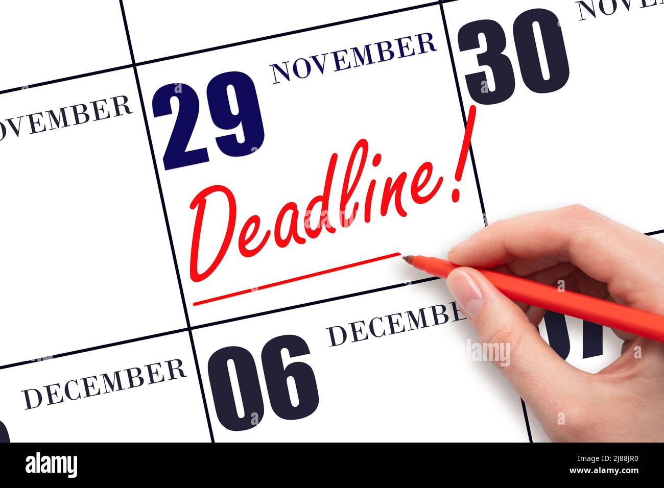 29th day of November. Hand drawing red line and writing the text ...