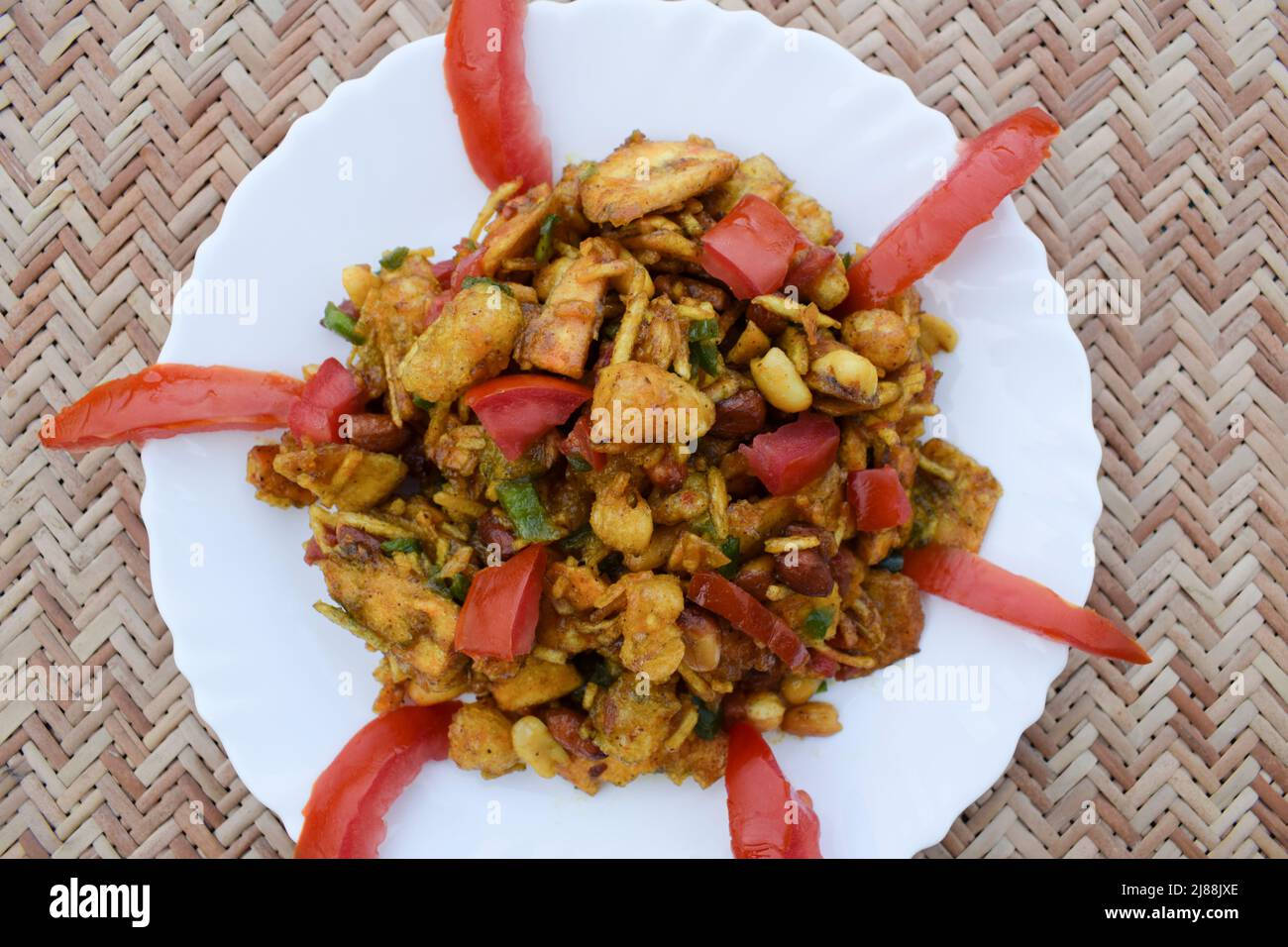 Farali bhelpuri made with faradi ingredients like banana chips, sago ...