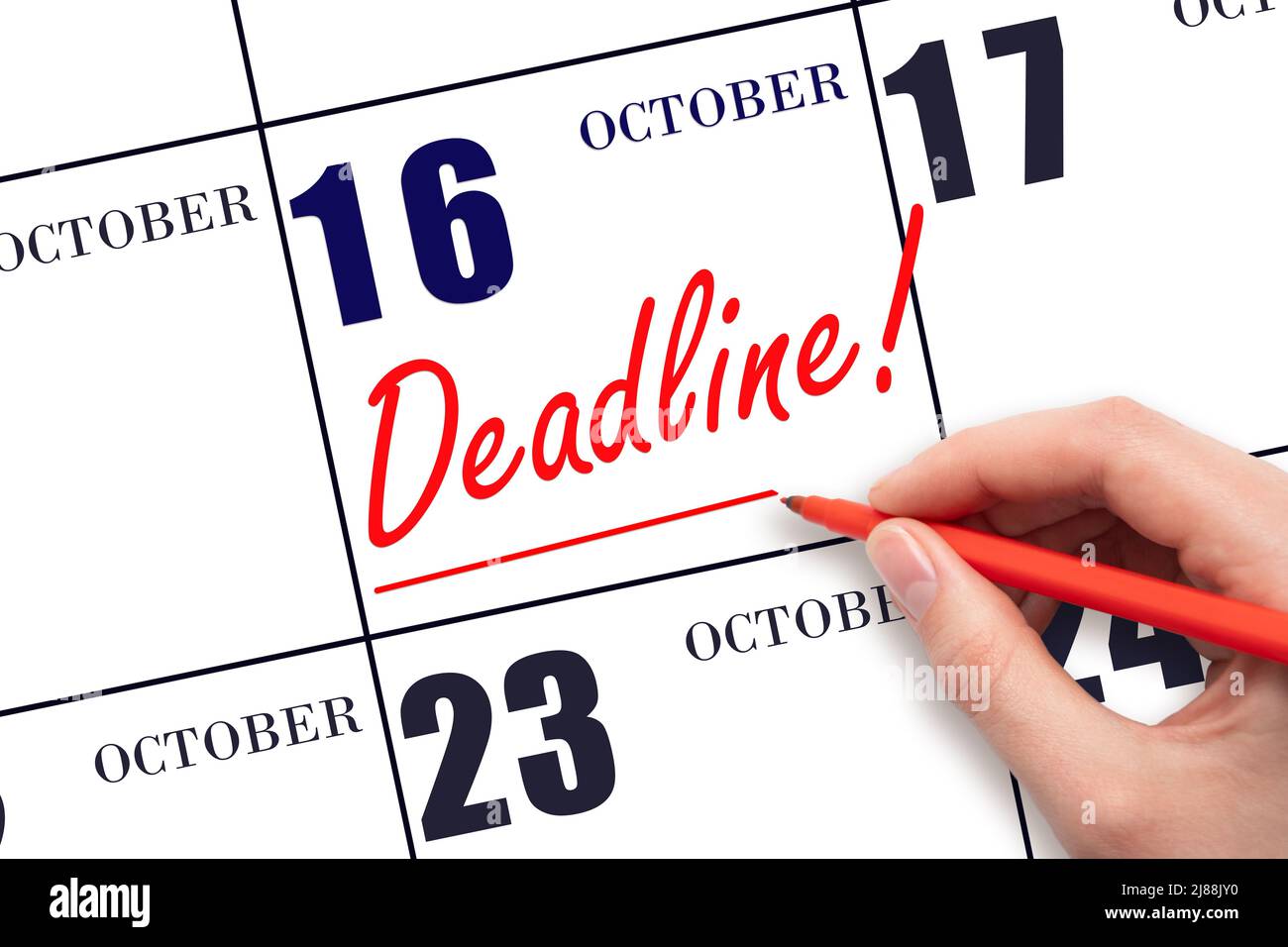 16th day of October. Hand drawing red line and writing the text ...