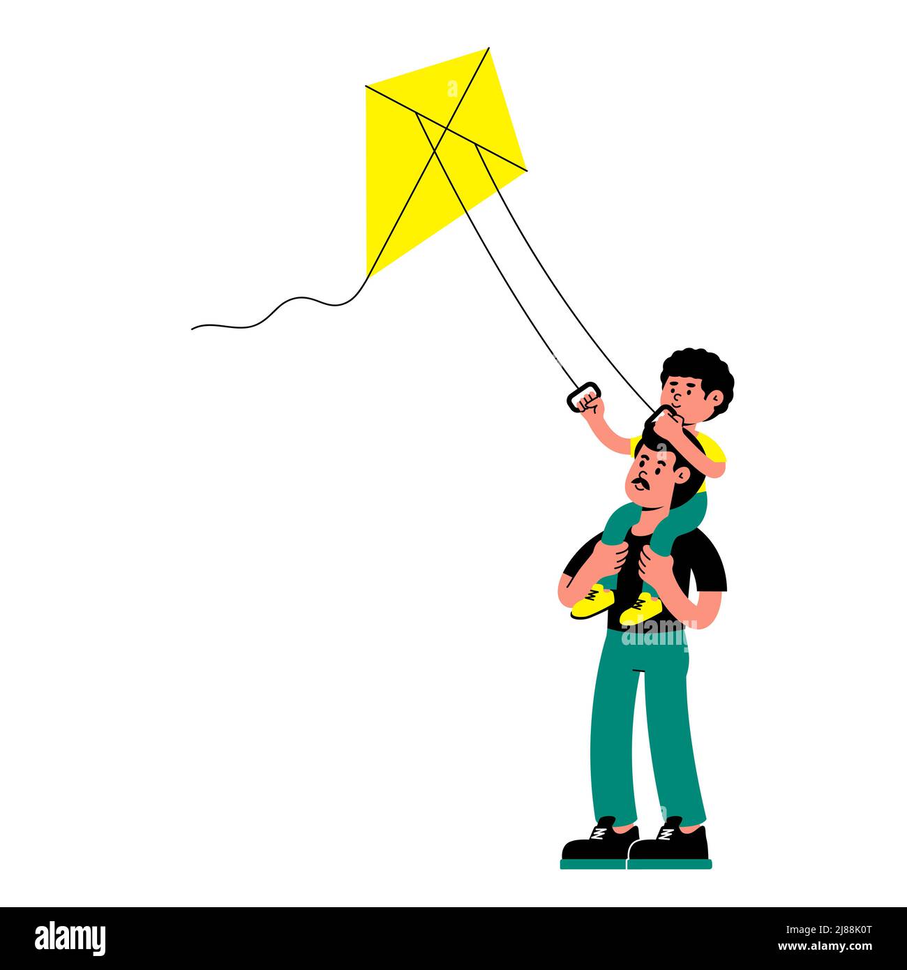 Happy father and son playing fly kite. Concept banner fathers day ...