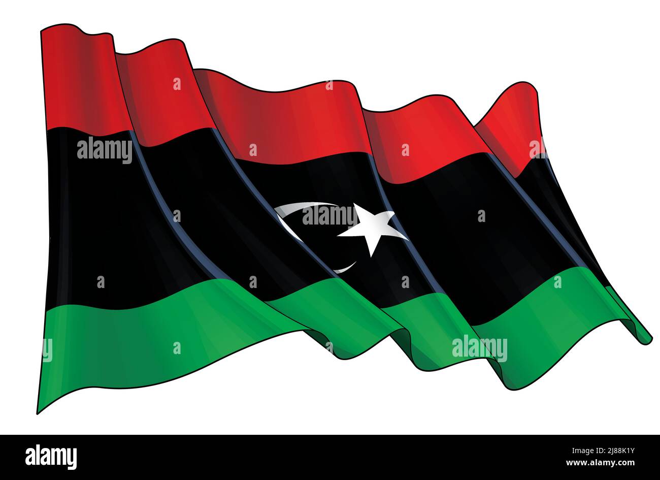 Vector illustration of a Waving Flag of Libya. All elements neatly on ...
