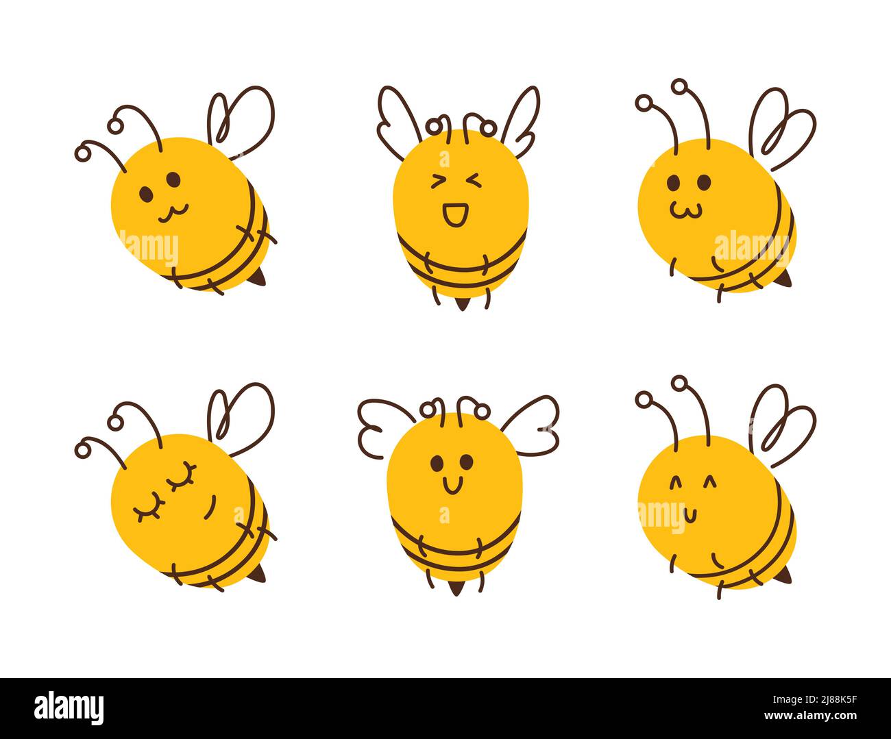 Collection doodle cute bees vector illustration Stock Vector Image ...