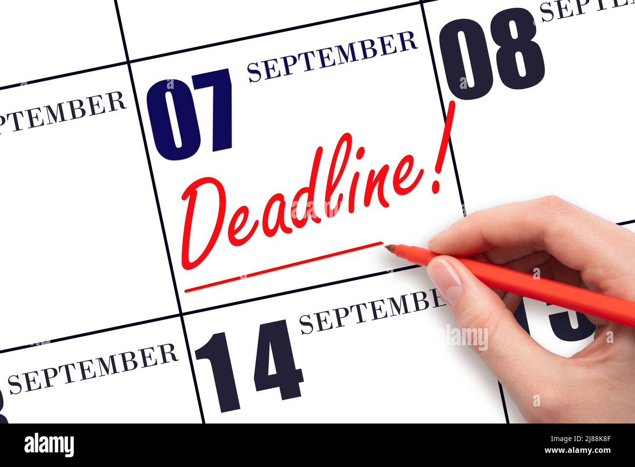 7th day of September. Hand drawing red line and writing the text ...