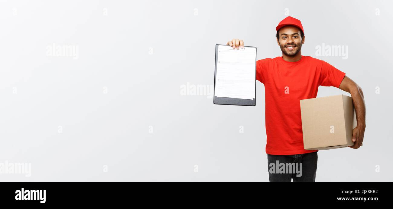 Delivery Concept - Portrait of Handsome African American delivery man ...