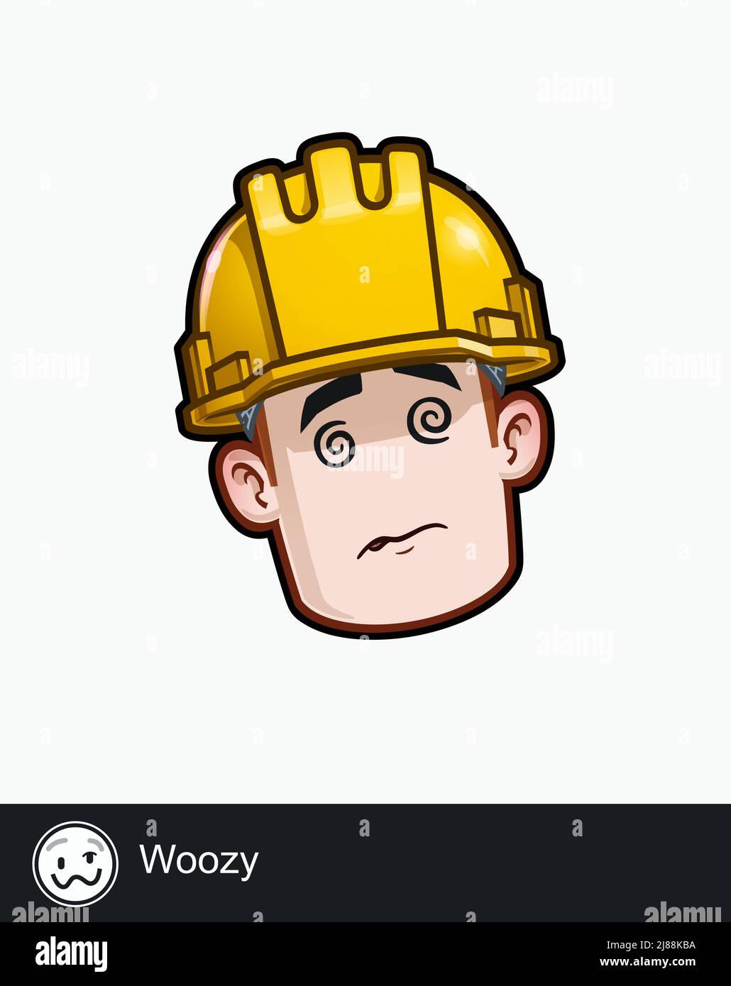 Icon of a construction worker face with Woozy emotional expression. All ...