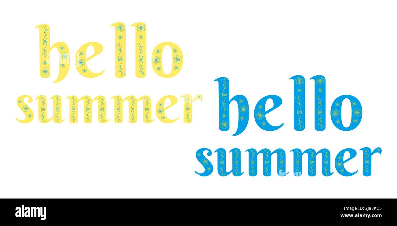 Hello Summer inscription lettering, set letters with an ornament ...