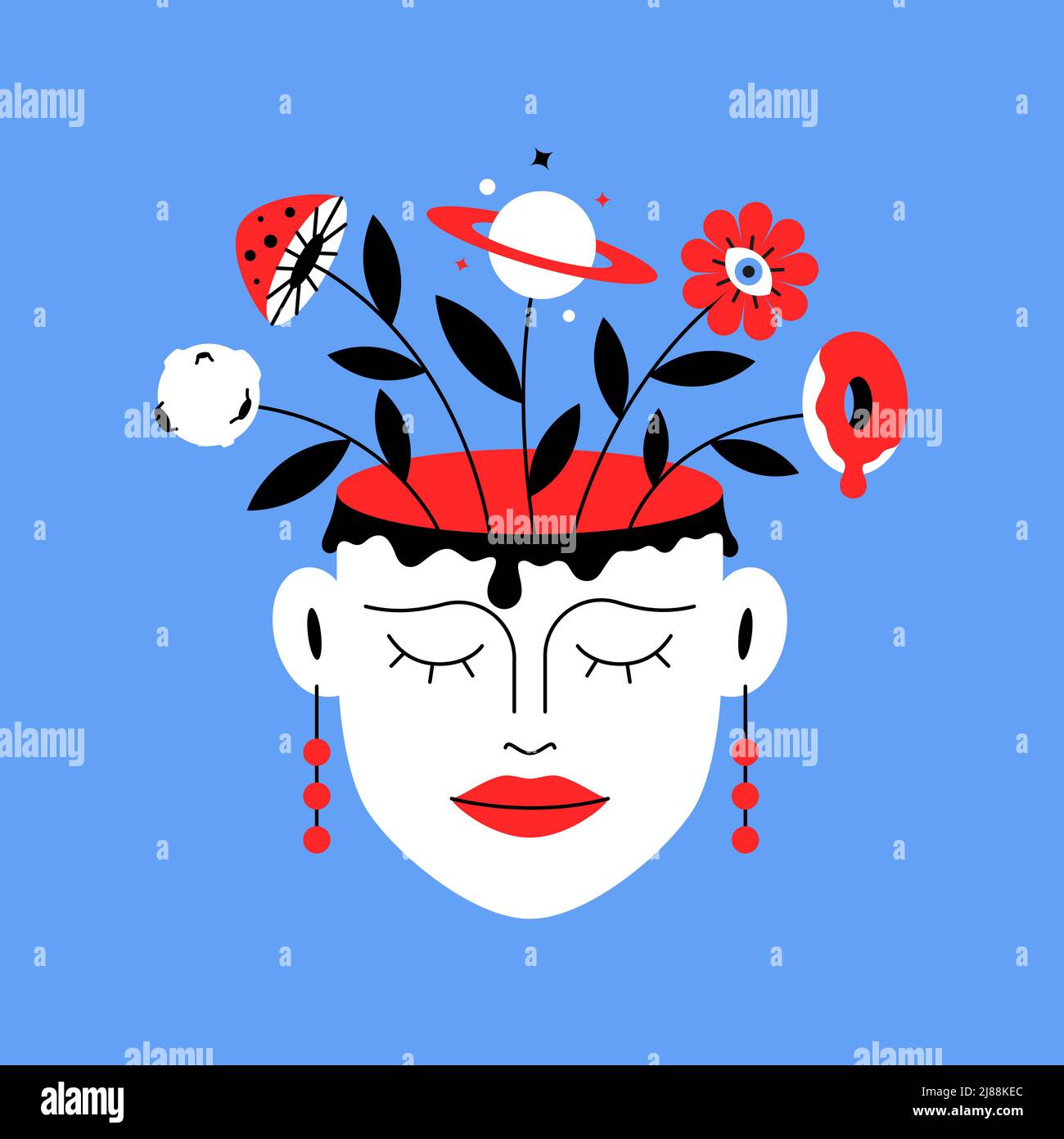Head depressed sadness girl with flower from brain metaphor different ...