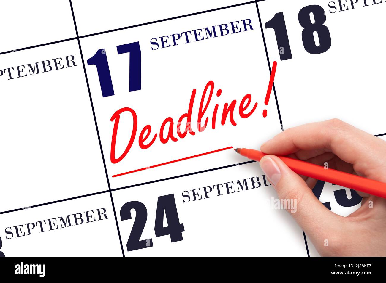 17th day of September. Hand drawing red line and writing the text ...