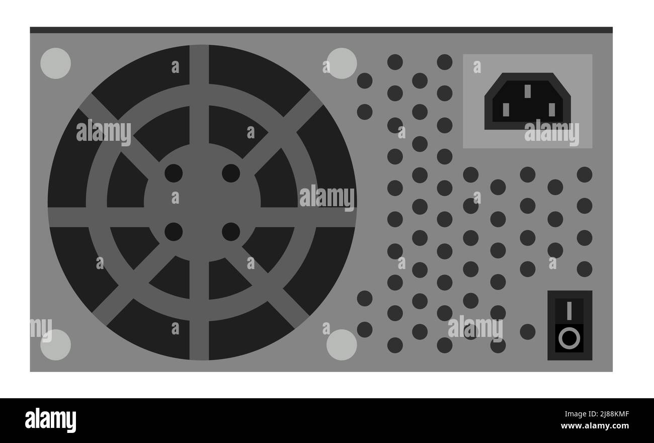 Power Supply. Rear view. Spare part for personal computer. PC or laptop ...