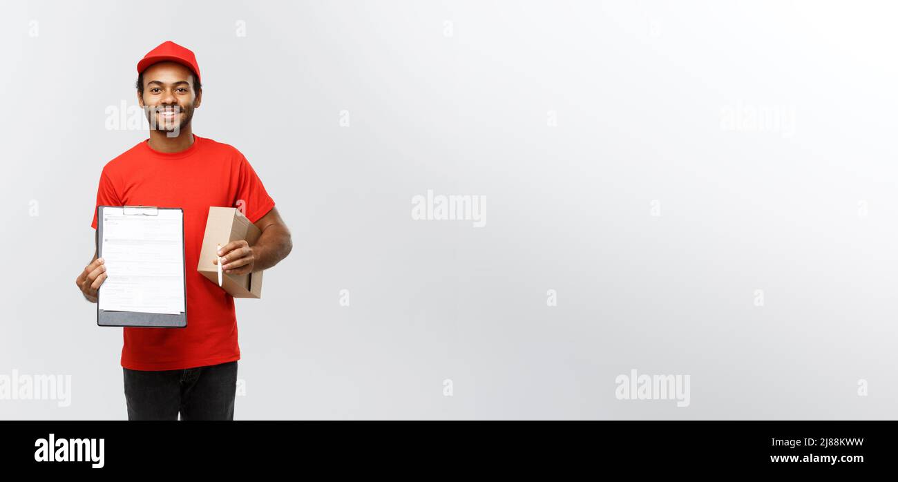 Delivery Concept - Portrait of Handsome African American delivery man ...