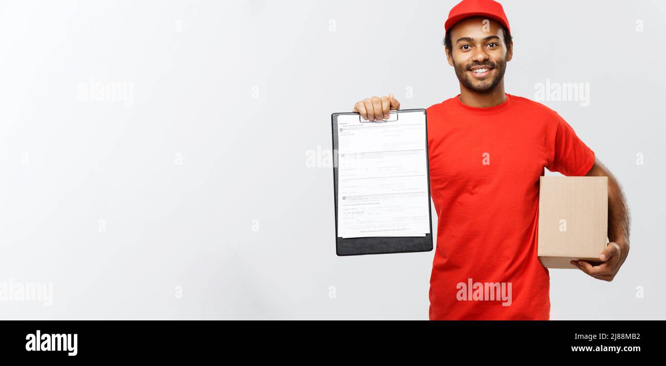 Delivery Concept - Portrait of Handsome African American delivery man ...