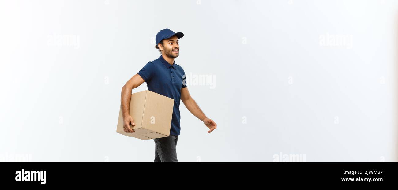Delivery Concept - Portrait of Happy African American delivery man in ...