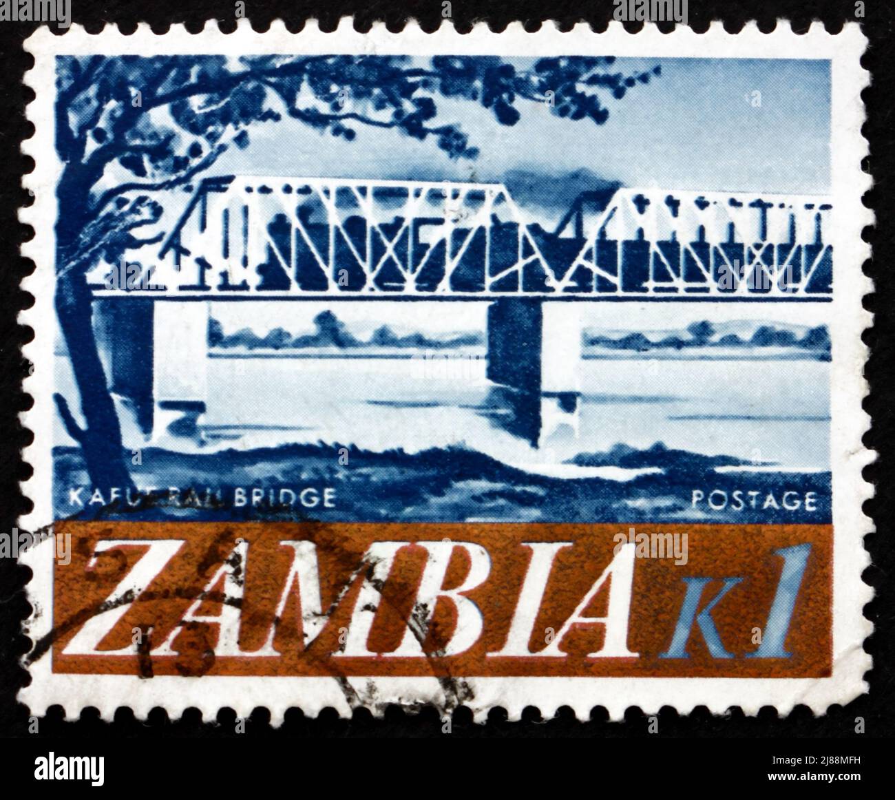 ZAMBIA - CIRCA 1968: a stamp printed in the Zambia shows Railroad ...