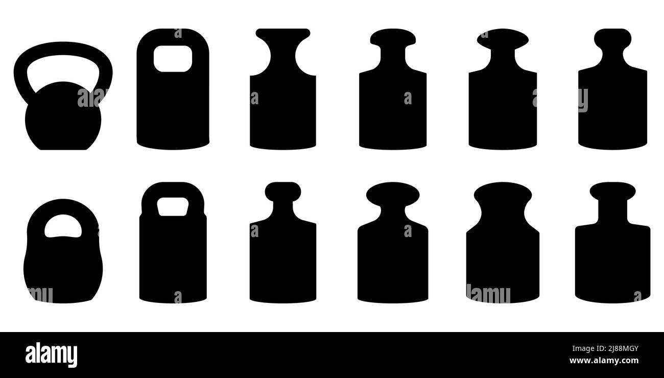 Weight icon. Kg weight logo. Kettlebell icons. Set of different dumbbell. Vector illustration ...