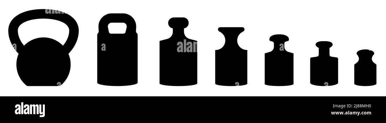 Weight icon. Kg weight logo. Kettlebell icons. Set of different dumbbell. Vector illustration ...