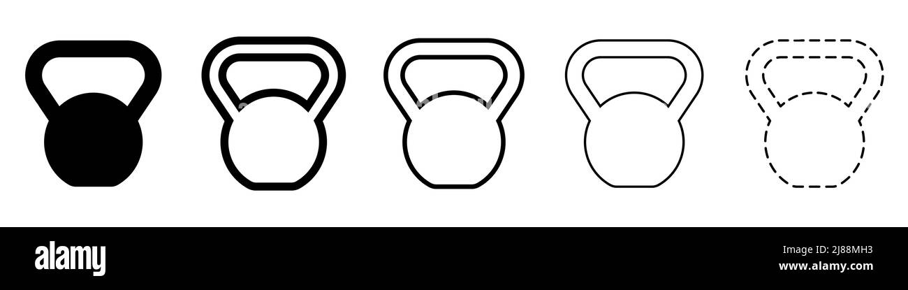 Kettlebell icon. Set of different kettlebell. Vector illustration. Kettlebell for a sports hall ...