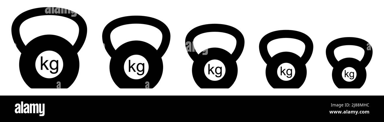 Weight icon. Kg weight logo. Kettlebell icons. Set of different dumbbell. Vector illustration ...