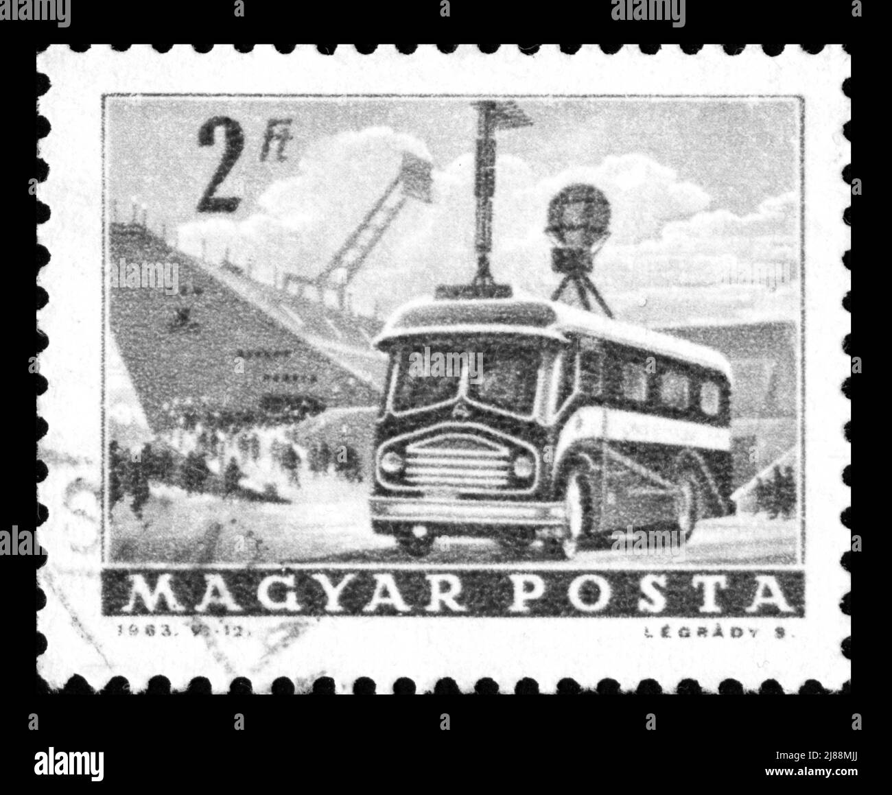 Stamp print in Hungary, public transport, transport Stock Photo - Alamy