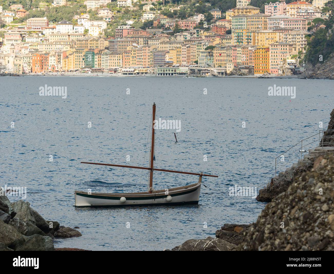 Gozzo, the Italian Riviera fishing boat, armed with lateen sail ...