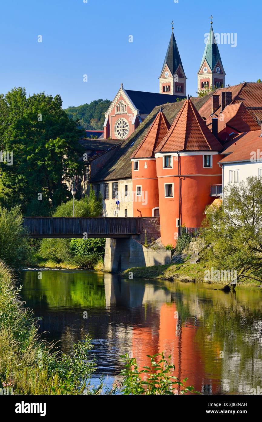 The colorful famous Biertor with the bridge across river Regen in Cham ...