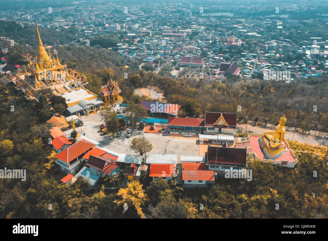 Aerial view of Wat Khiriwong temple on top of the mountain in Nakhon Sawan, Thailand Stock Photo ...
