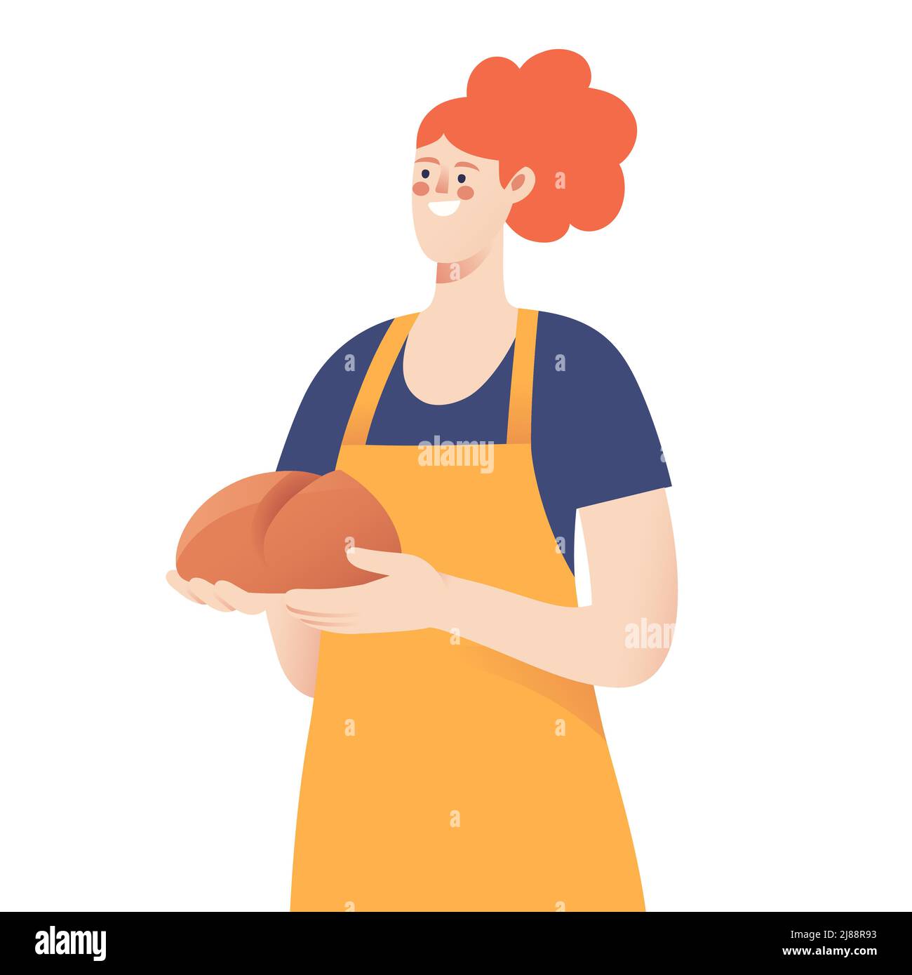 Portrait of a female baker holding bread. Vector illustration Stock ...