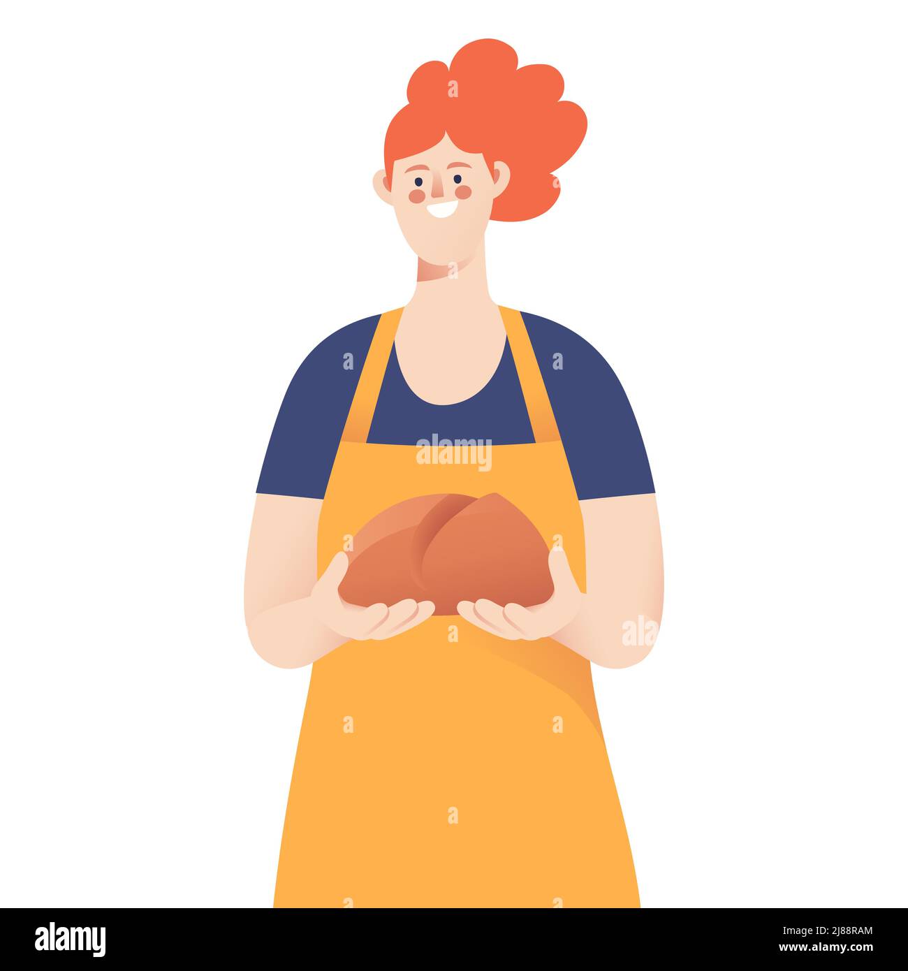 Portrait of a female baker holding bread. Vector illustration Stock ...