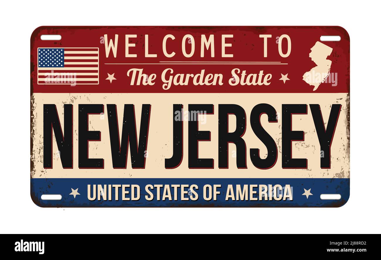 Welcome to New Jersey vintage rusty license plate on a white background ...