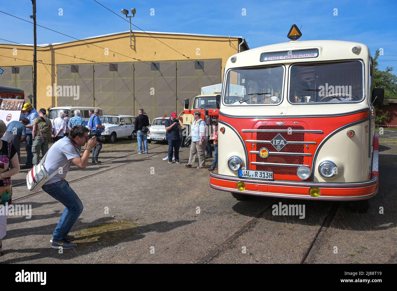 Merseburg, Germany. 14th May, 2022. A historic IFA bus was a popular ...