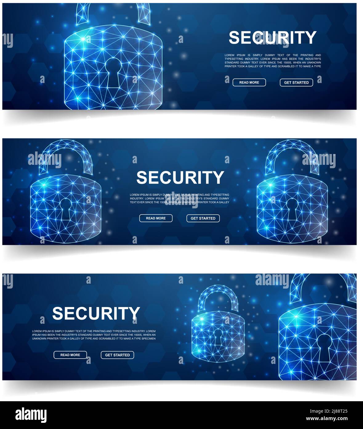 Set of three Lock horizontal banners. Horizontal illustration for ...