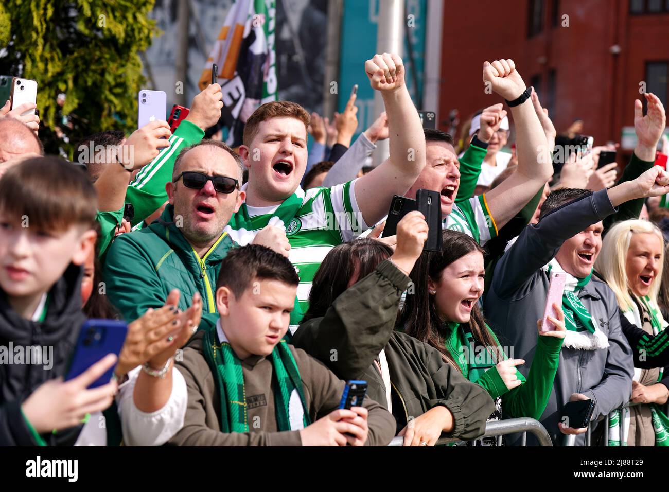 Celtic fans celebrate the team winning the league before the cinch ...
