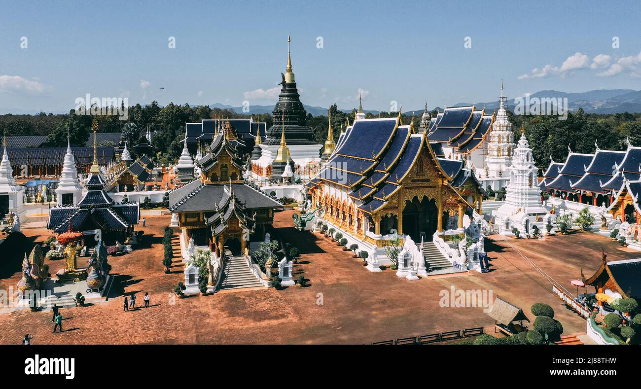 Aerial view of Wat Ban Den or Wat Banden complex temple in Mae Taeng ...