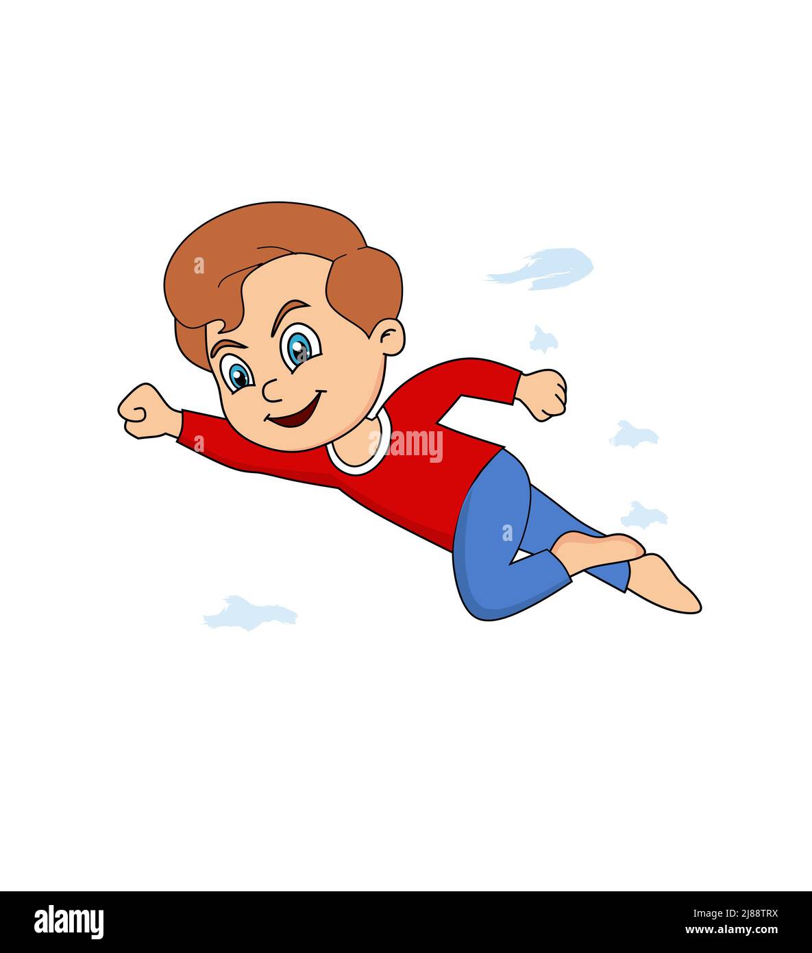 boy flying in the sky without wings cartoon illustration vector Stock ...