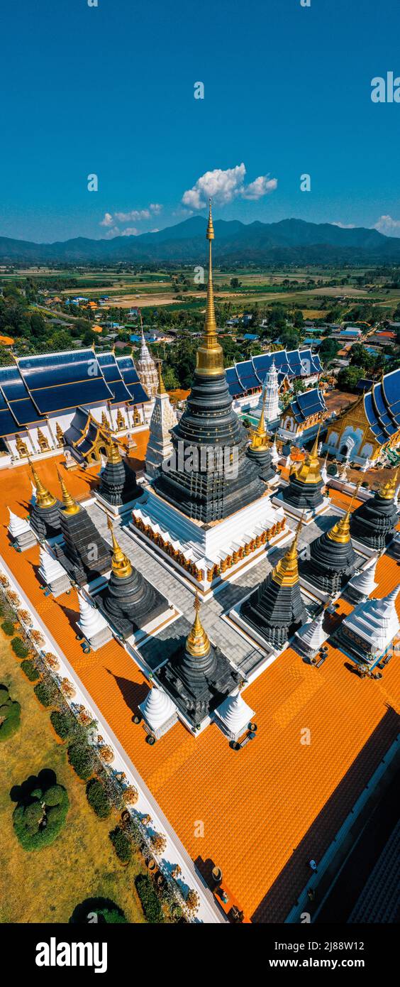 Aerial view of Wat Ban Den or Wat Banden complex temple in Mae Taeng ...