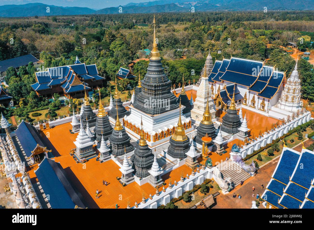 Aerial view of Wat Ban Den or Wat Banden complex temple in Mae Taeng ...