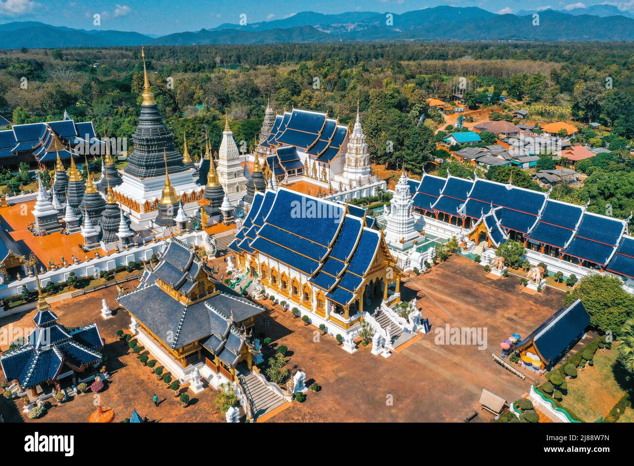 Aerial view of Wat Ban Den or Wat Banden complex temple in Mae Taeng ...