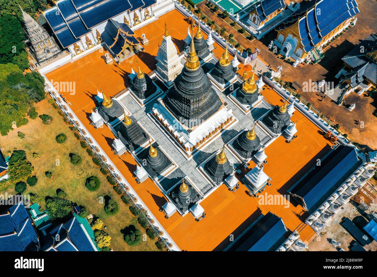 Aerial view of Wat Ban Den or Wat Banden complex temple in Mae Taeng ...