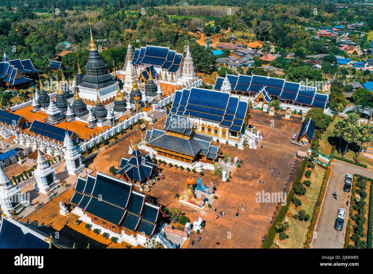 Aerial view of Wat Ban Den or Wat Banden complex temple in Mae Taeng ...