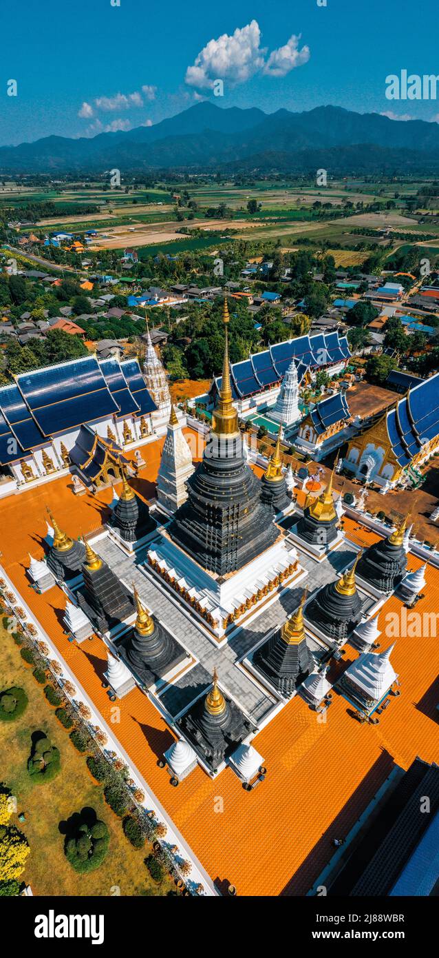 Aerial view of Wat Ban Den or Wat Banden complex temple in Mae Taeng ...