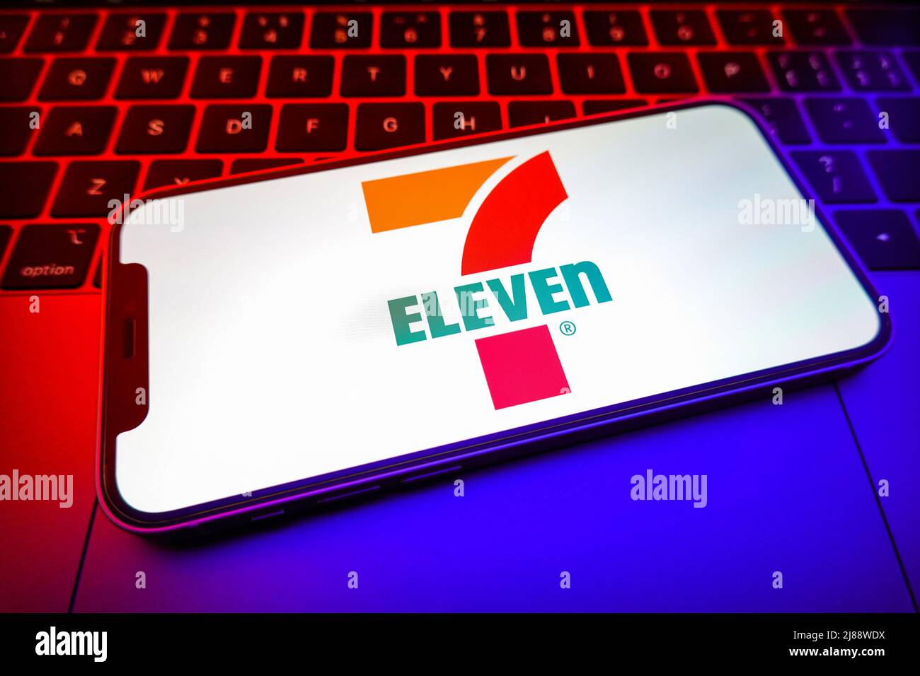 China. 14th May, 2022. In this photo illustration, a 7-Eleven logo is displayed on the screen of ...