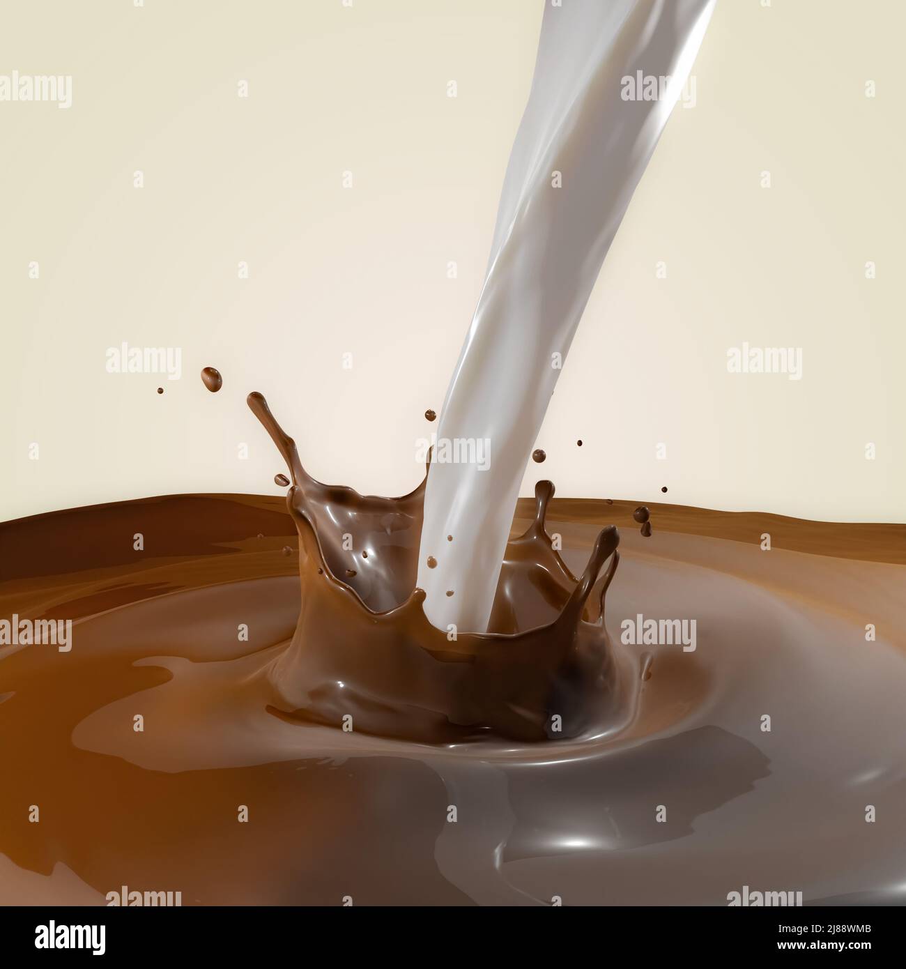 3D Rendering of Isolated Liquid Chocolate Splash with Pouring Milk ...