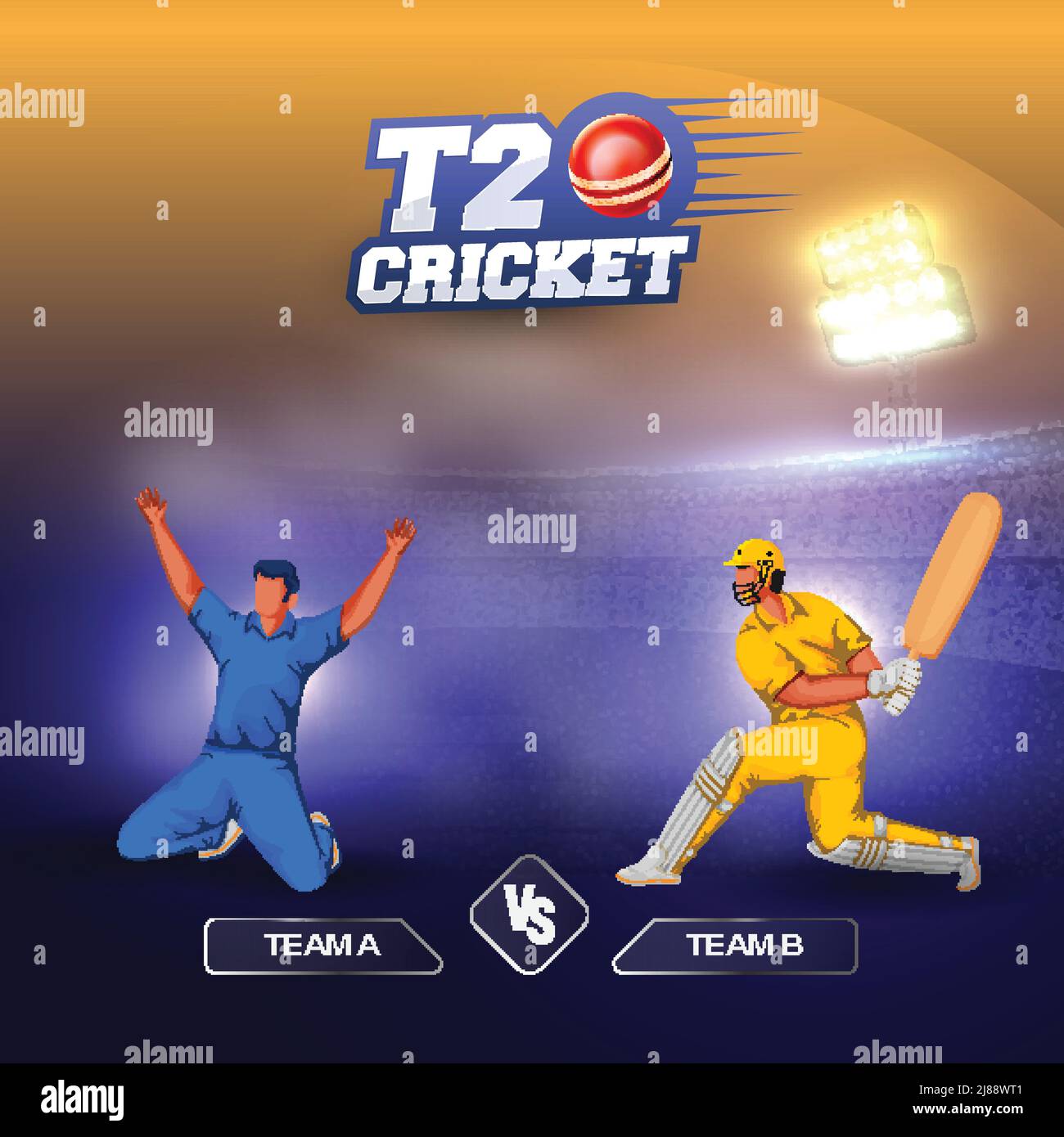 Sticker Style T20 Cricket Font With Red Ball, Participating Team A VS B ...