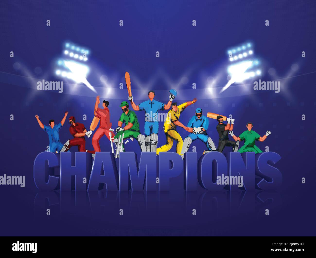 3D Championship Font With Faceless Cricket Players In Action Pose On ...