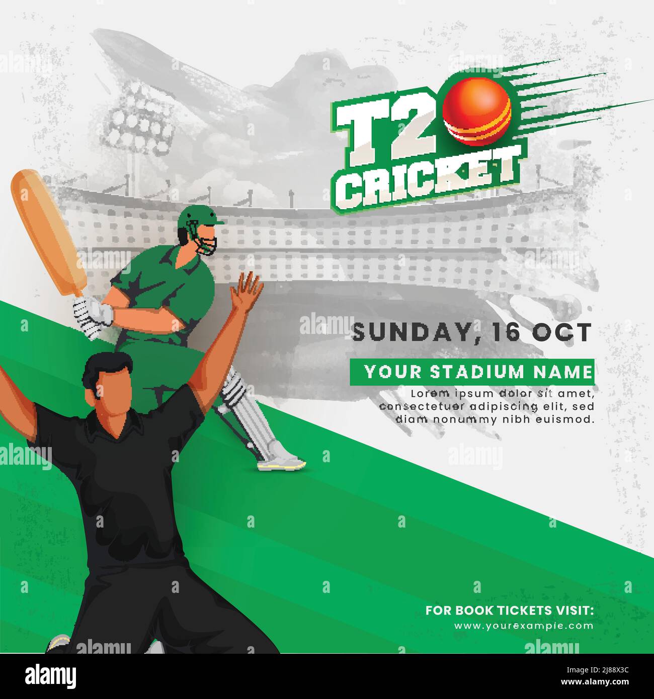 Sticker Style T20 Cricket Font With Red Ball, Faceless Cricketer ...