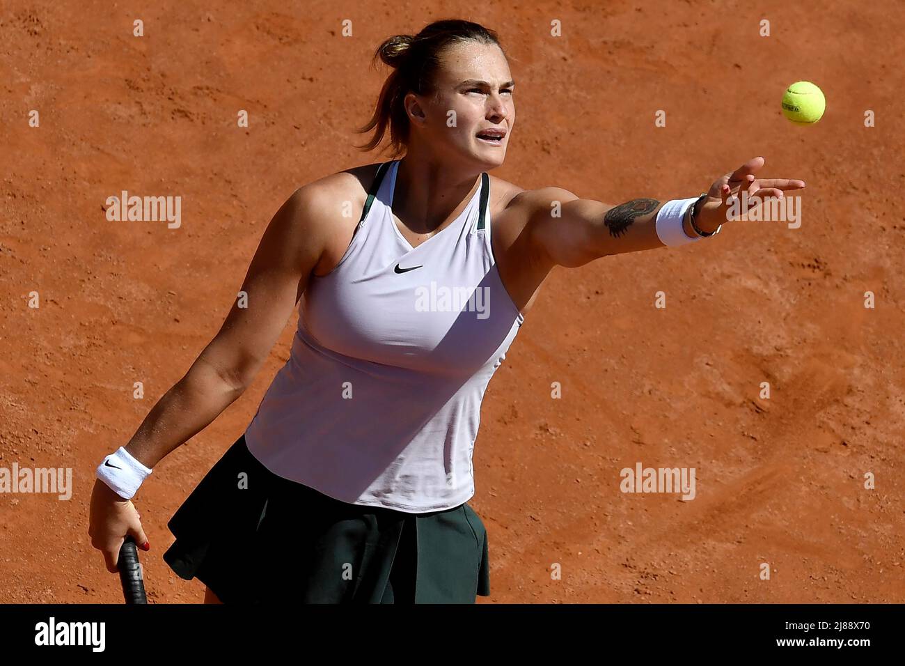 Rome, Italy. 14th May, 2022. Aryna Sabalenka of Belarus serves to Iga ...